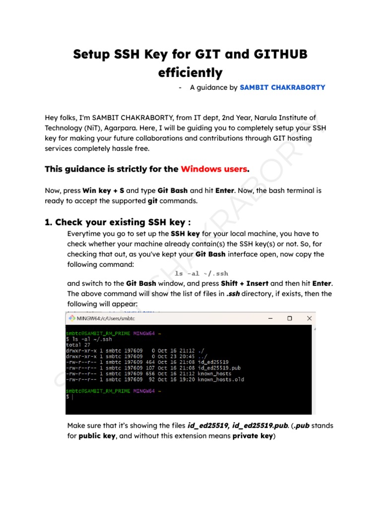 Setup SSH Key For GIT and GITHUB | PDF | Secure Shell | Software
