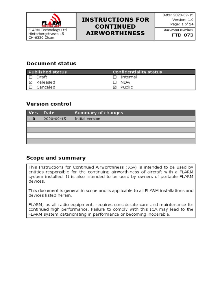 FTD 073 Instructions For Continued Airworthiness | PDF | Aviation ...
