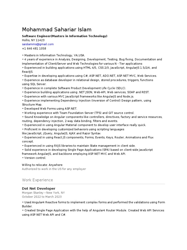 Mohammad Sahariar Islam: Software Engineer (Masters in Information Technology) | Download Free ...