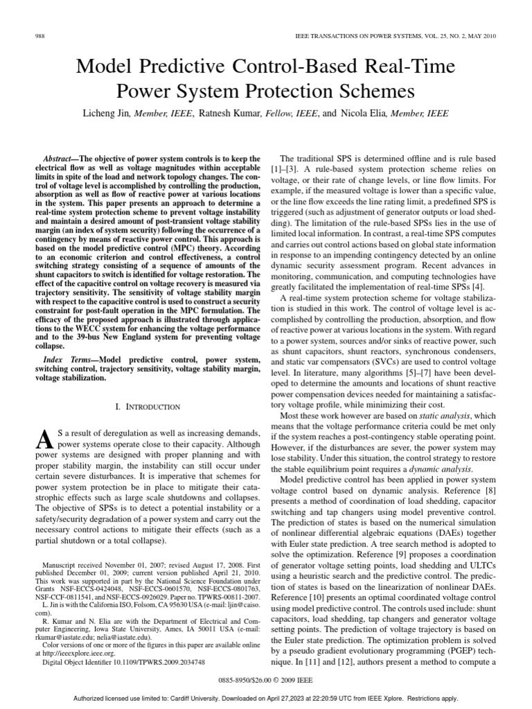 Model Predictive Control-Based Real-Time Power System Protection ... Model Predictive Control-Based Real-Time Power System Protection ...