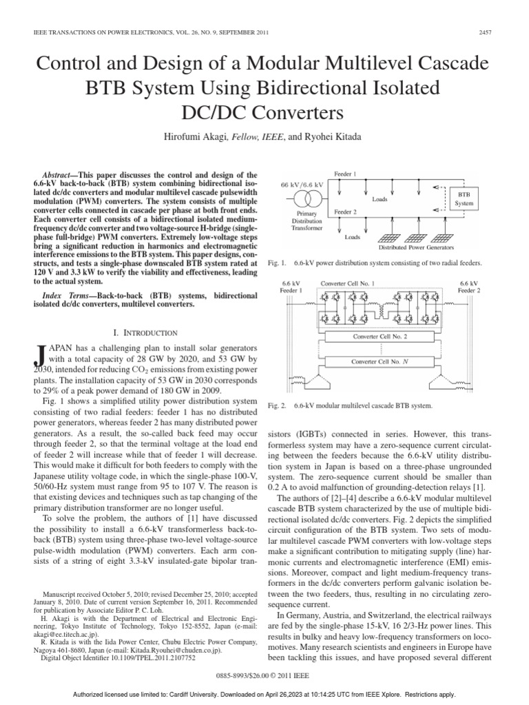 Control and Design of A Modular Multilevel Cascade BTB System Using ...