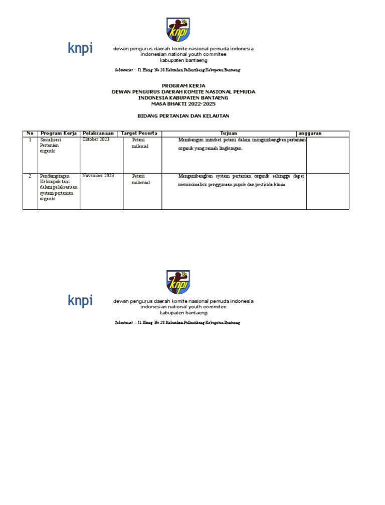 Draf Program Kerja KNPI Bidang Pertanian | PDF
