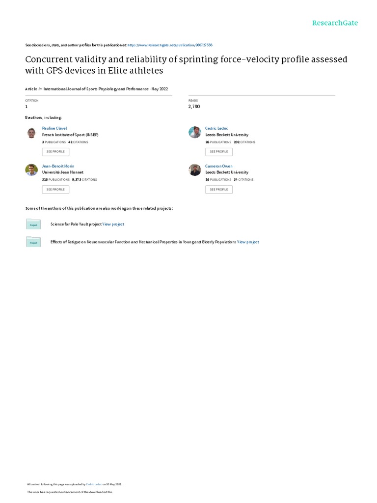 Concurrent Validity and Reliability of Sprinting Force Velocity Profile ...