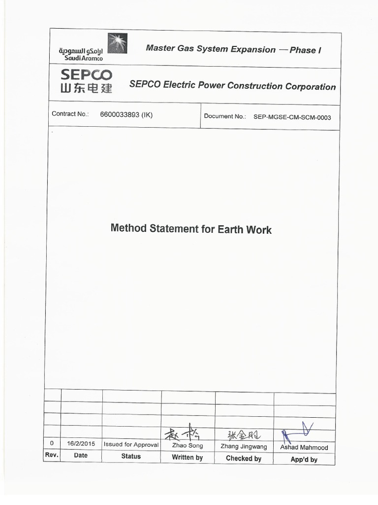 Method Statement For Earth Work | PDF | Water | Geotechnical Engineering