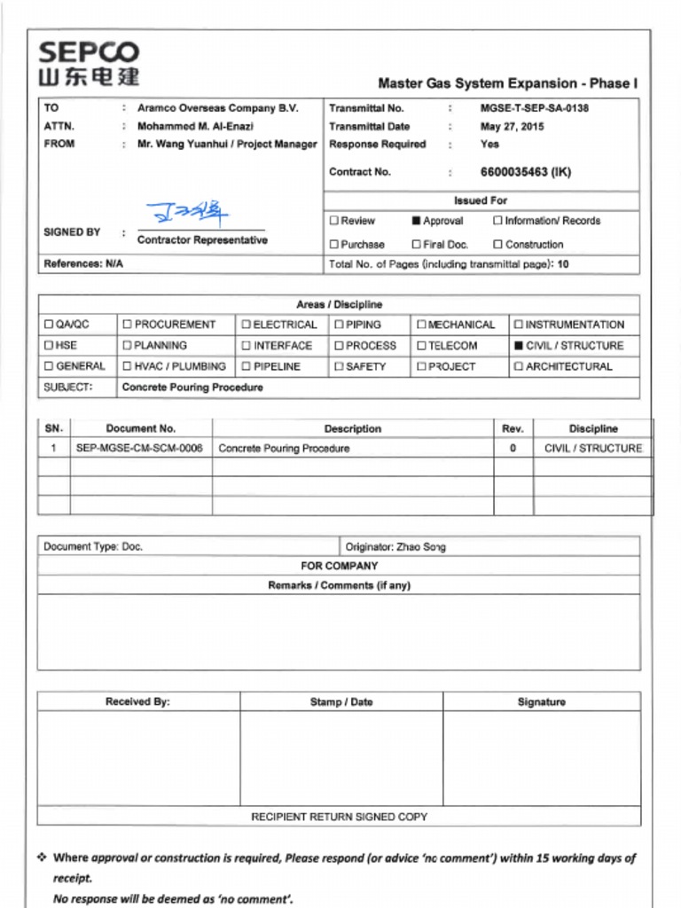 MGSE-T-SEP-SA-0138 Concrete Pouring Procedure | PDF