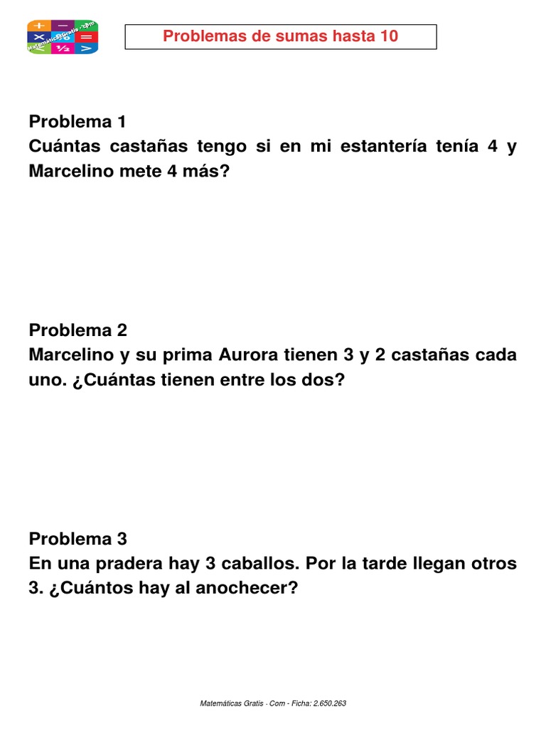 Problemas de Sumas Hasta 10 | PDF