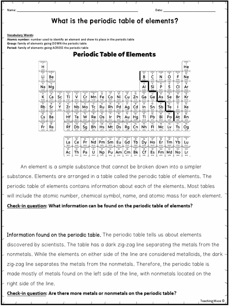 1 Periodic Table Worksheet | PDF | Chemical Elements | Periodic Table