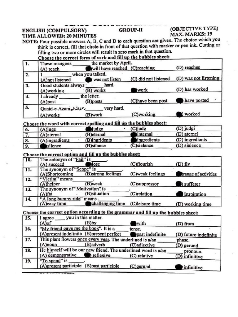 10th Class English Past Papers Solved MCQs | PDF