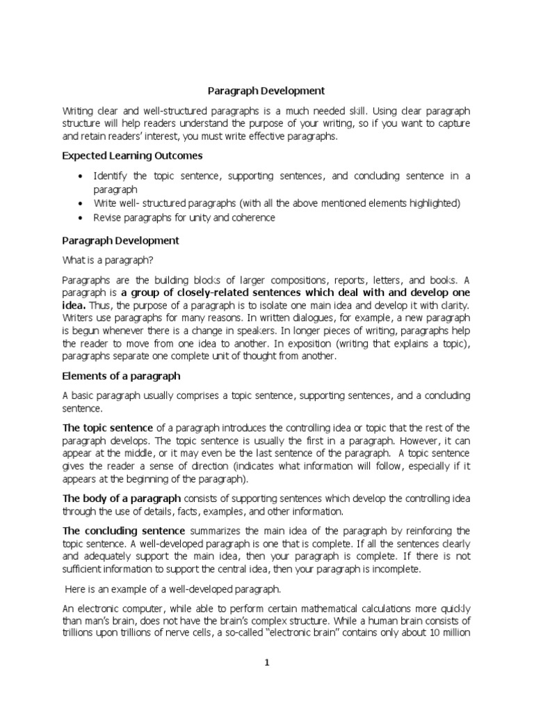 Paragraph Development 112000 | PDF | Language Arts & Discipline