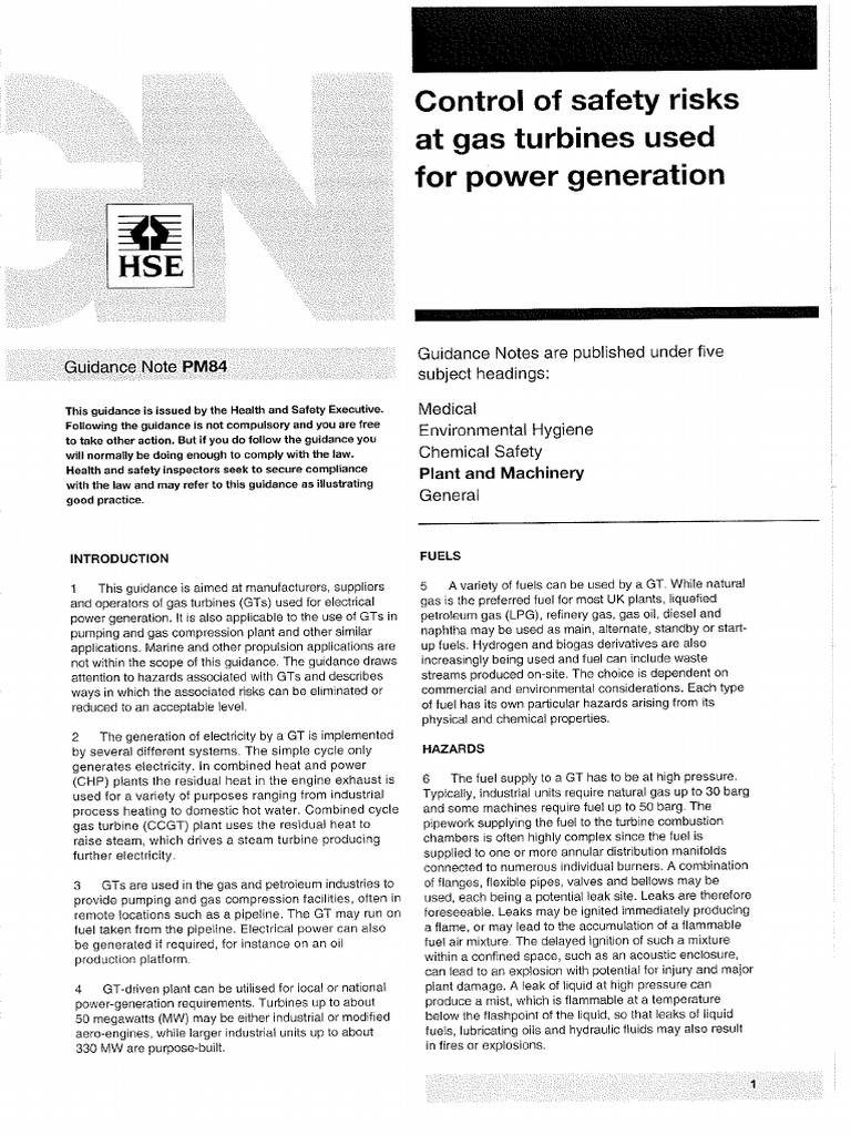 HSE PM84 - Control of Safety Risks at Gas Turbines Used For Power Generation | PDF
