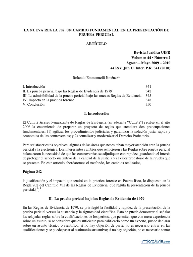 Prueba Pericial Reglas | PDF | Testigo experto | Testimonio