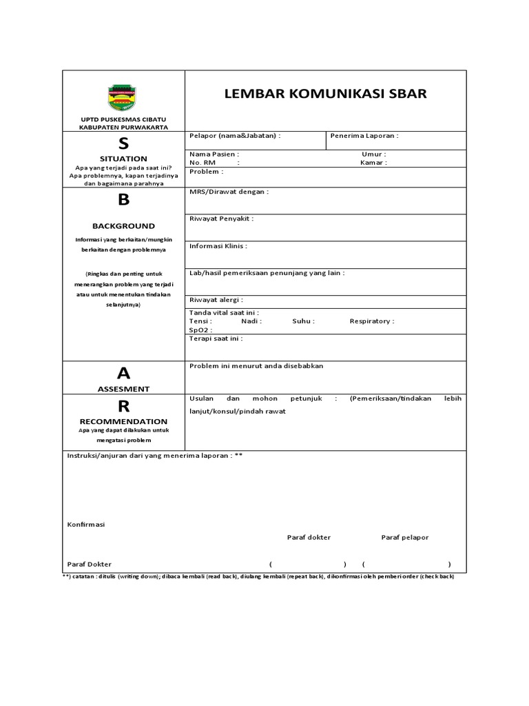 Lembar Komunikasi SBAR Puskesmas Cibatu | PDF