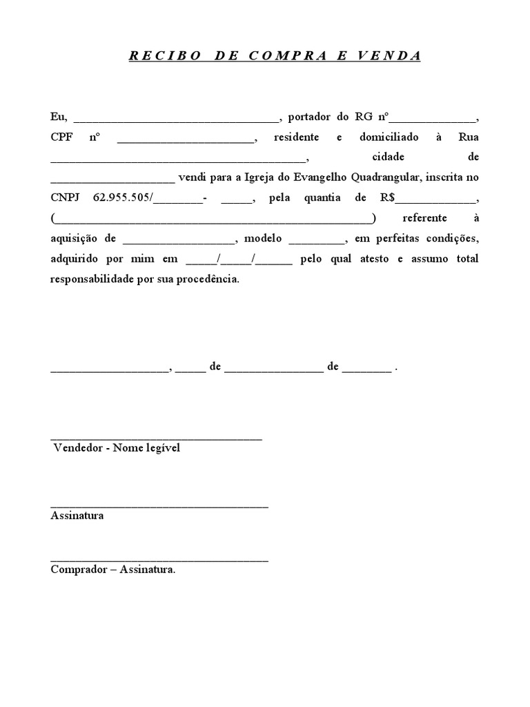 Recibo de Compra e Venda de Imobilizado Usado | PDF