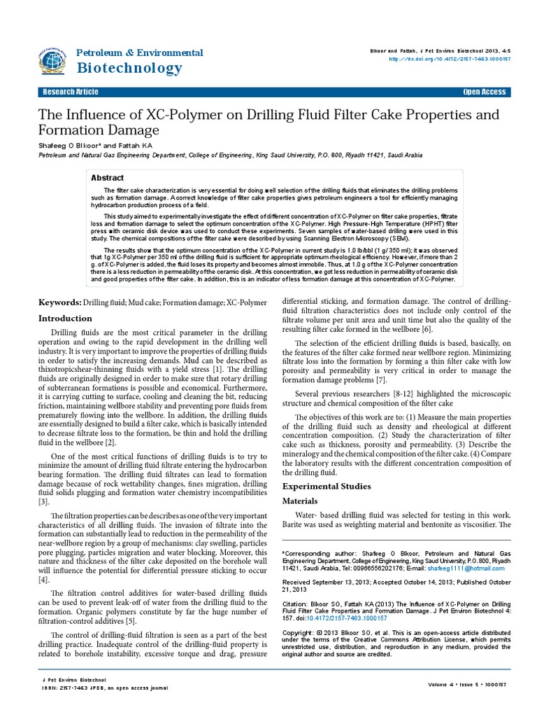 The Influence of XC Polymer-On Drilling Fluid Filtercake Properties and ...