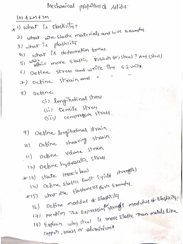 Mechanical Properties of Solids Imp Que | PDF