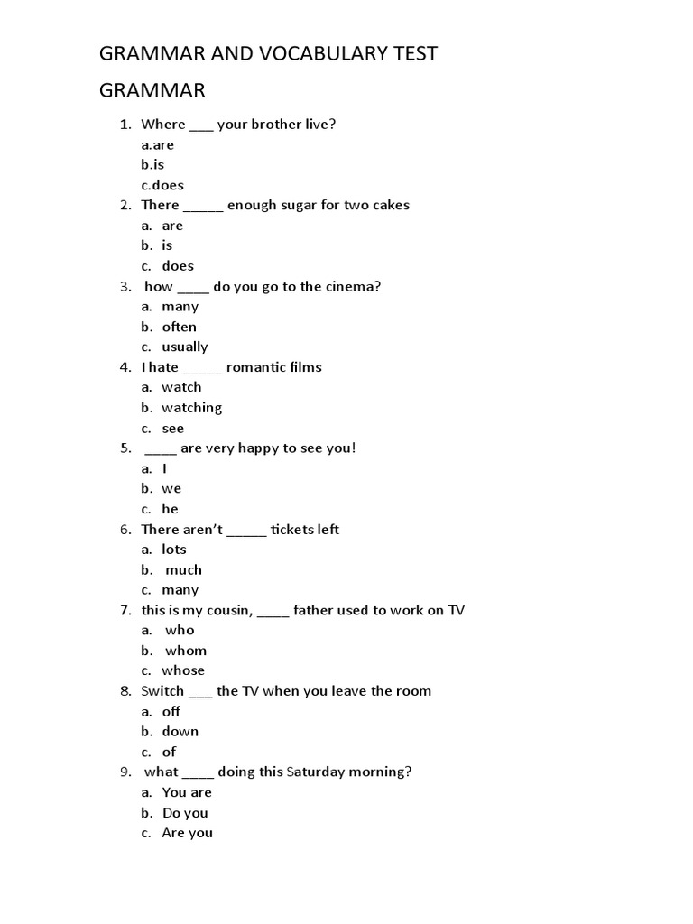 Extra 10. Grammar and Vocabulary Test | PDF