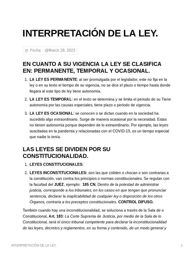 Interpretación de La Ley. | PDF | Derecho penal | Estatuto