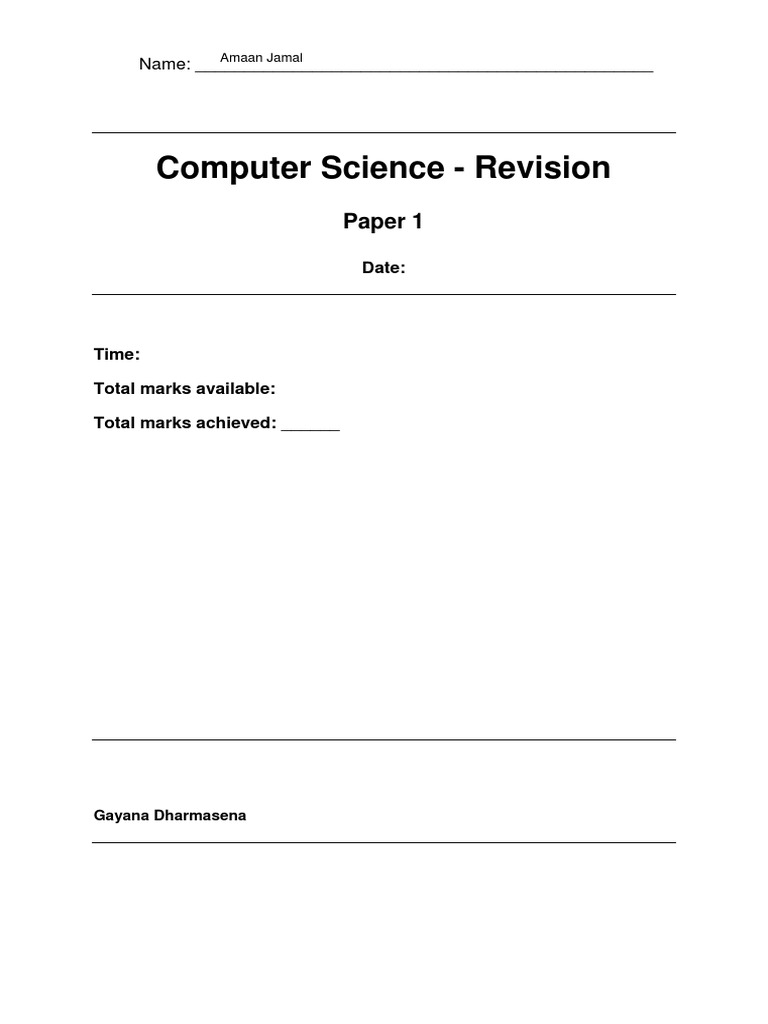 Revision Paper 1 | PDF | Computer Data Storage | Data Compression