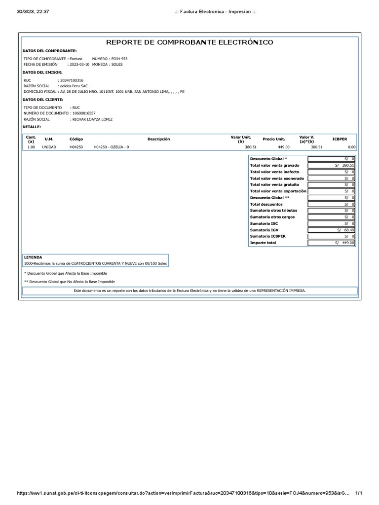 Factura Adidas | PDF | Factura | Tecnología financiera