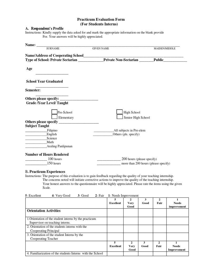 Practicum Evaluation Form | PDF | Internship | Job Hunting