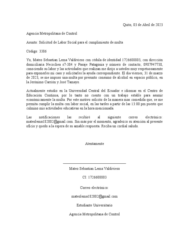 Oficio para Multa 2. | PDF