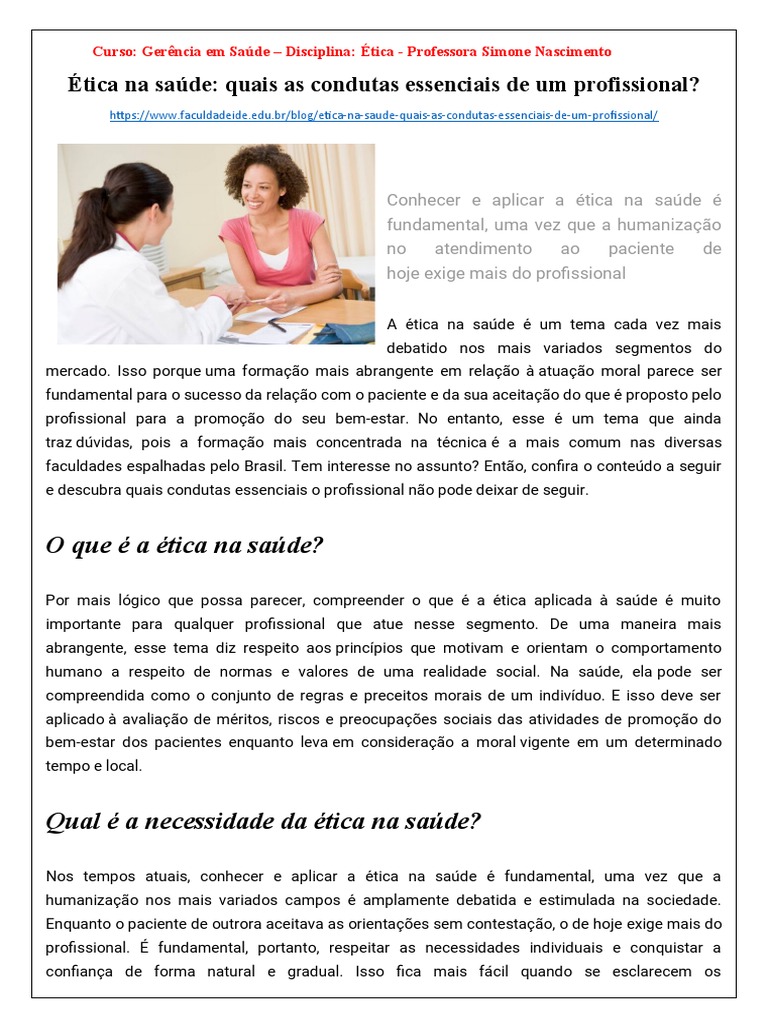 ética Na Saúde Quais As Condutas Essenciais De Um Profissional 26 10