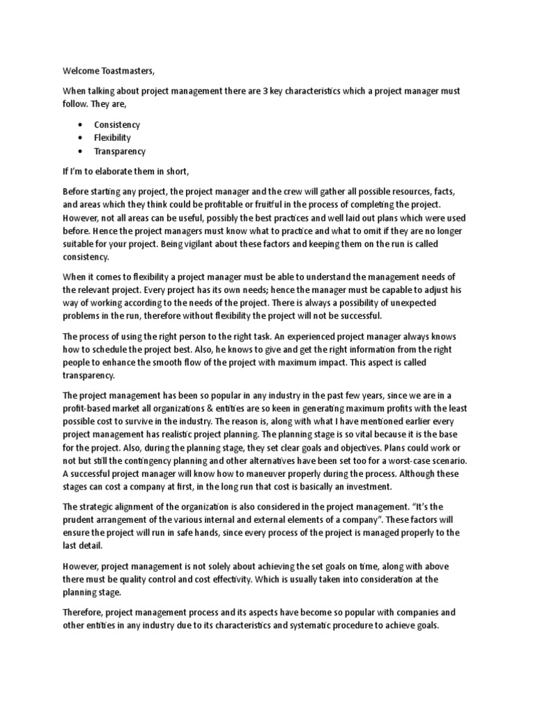 Explaining PM in Toastmasters | PDF | Project Management | Profit ...