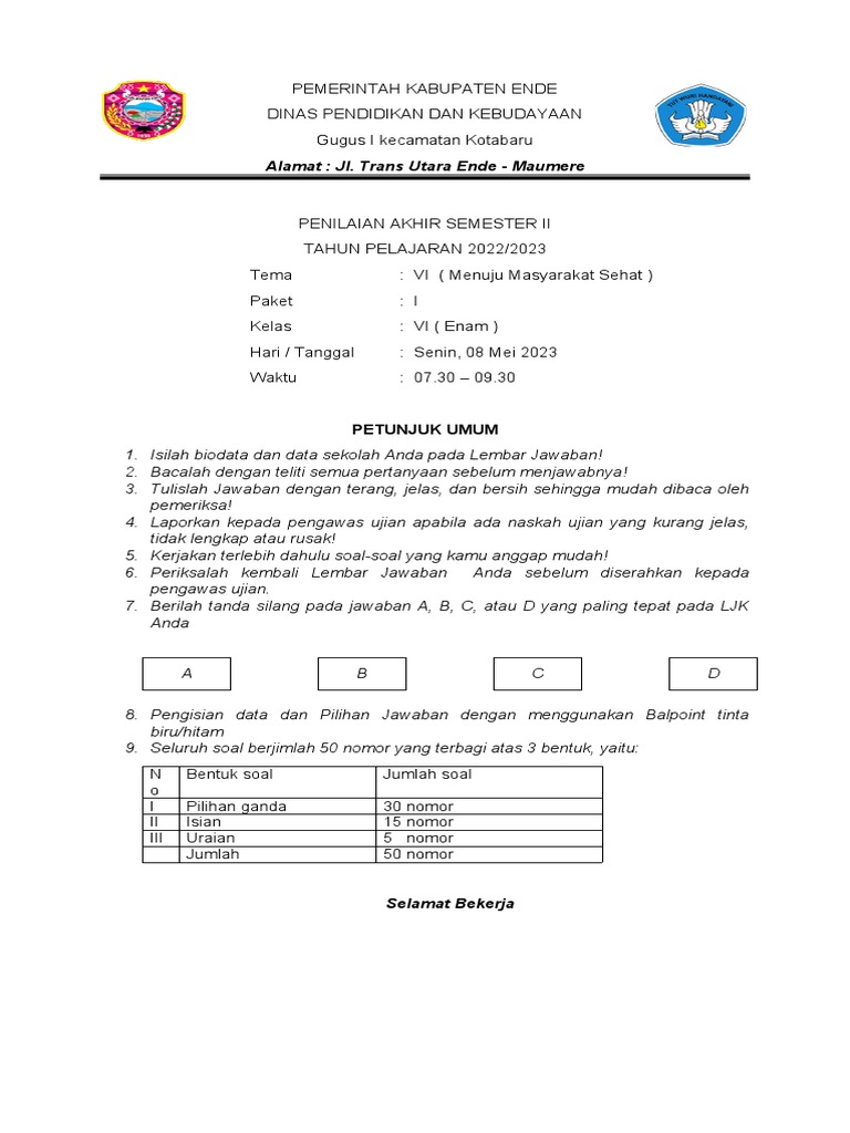 Soal PAT SMSTR 2 Tema 6 Paket 1 - Kls 6 | PDF
