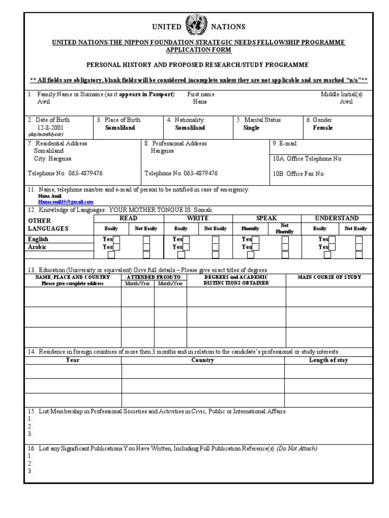 Un Nippon Strategic Fellowship Application Forms 1 | PDF | Travel Visa