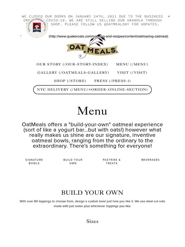 Menu - OatMeals | PDF | Oatmeal | Cuisine
