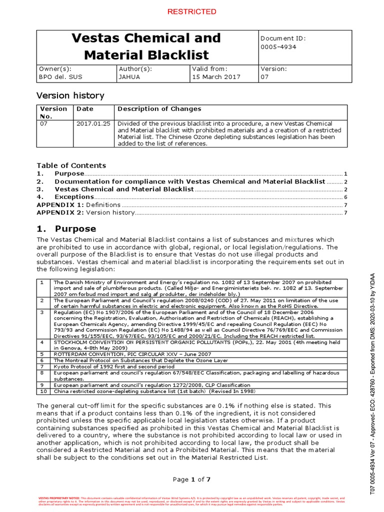 0005-4934 Material Blacklist Version 7 | PDF | Chemical Substances ...