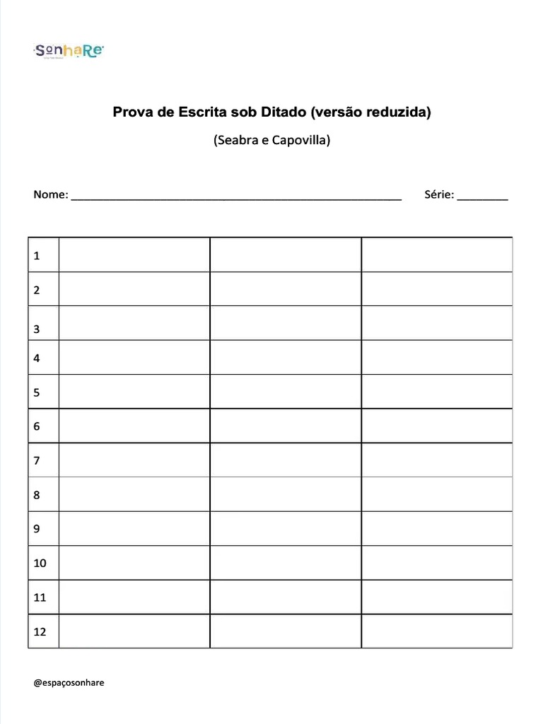 Prova de Escrita Sob Ditado Ped - Compress | PDF