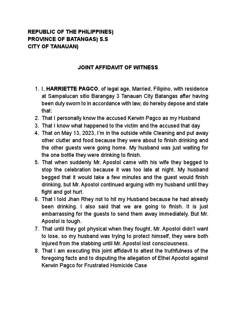 Joint Affidavit of Witness GROUP 4 | Download Free PDF | Affidavit ...