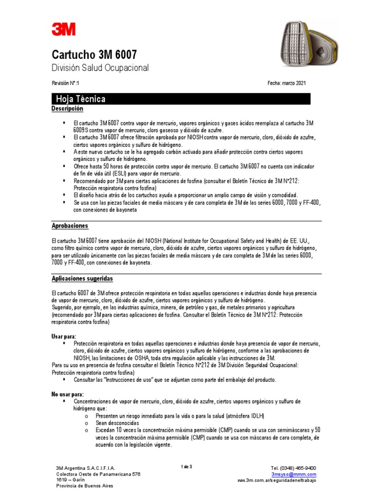 Hoja Técnica 3M 6007 - V1 | Descargar gratis PDF | Mercurio (Elemento) | Dióxido de azufre