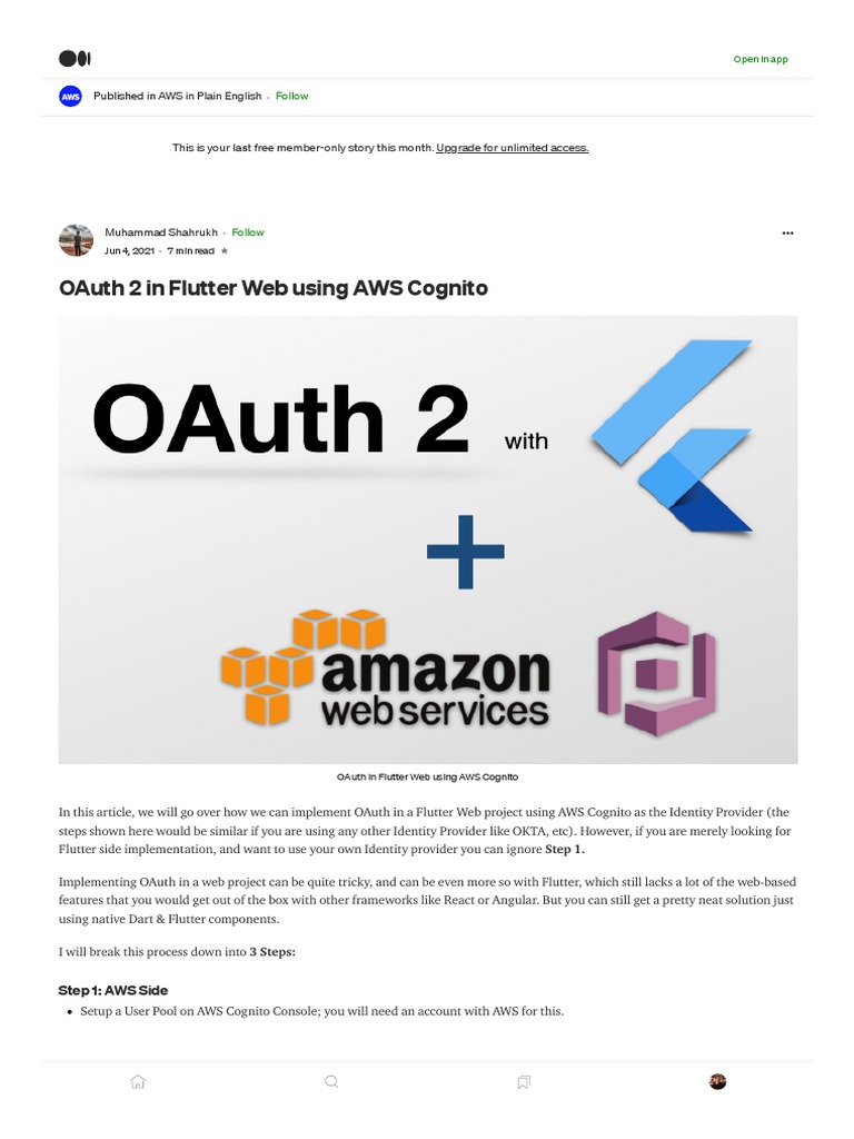 OAuth 2 in Flutter Web Using AWS Cognito - by Muhammad Shahrukh - AWS in Plain English | PDF ...