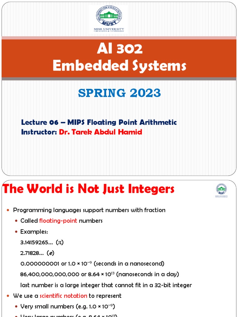Lecture 06 Mips Floating Point Arithmetic Pdf Arithmetic Computer Engineering