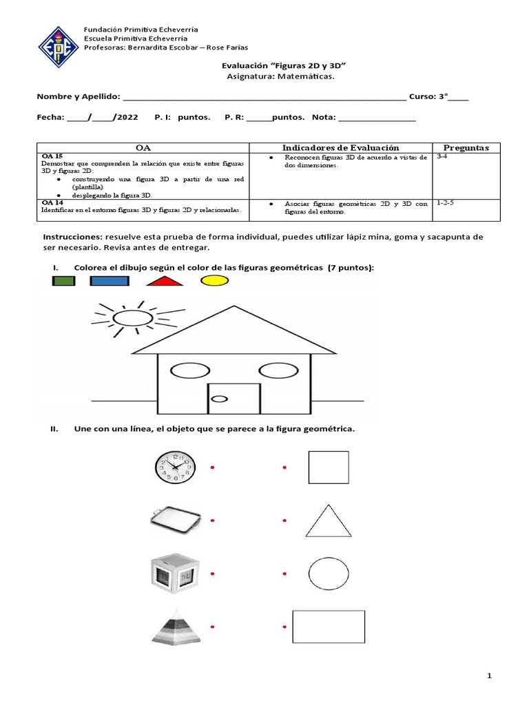 Evaluación Figura 2D y 3D. 3°B | PDF