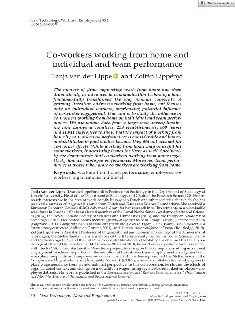 Co-Workers Working From Home and Individual and Team Performance | PDF | Employment | Likert Scale