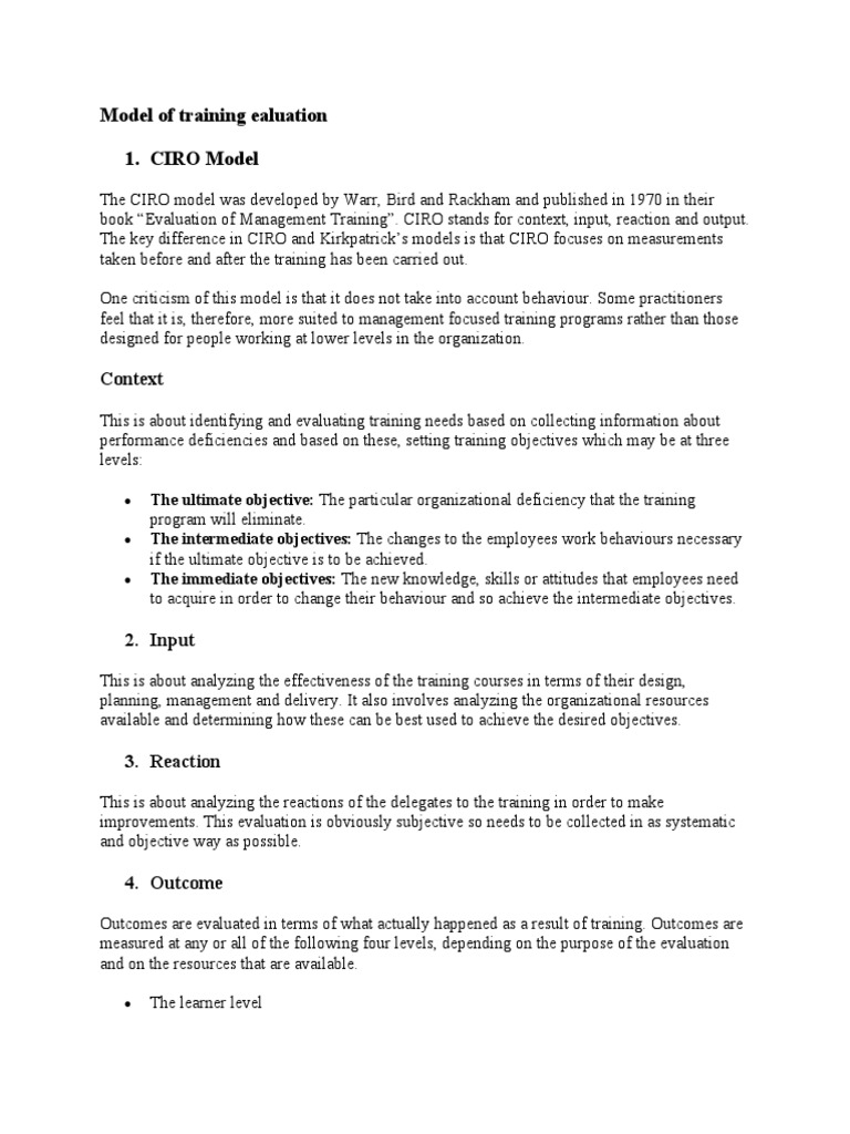 CIRO Model for Training Evaluation | PDF | Career & Growth | Business