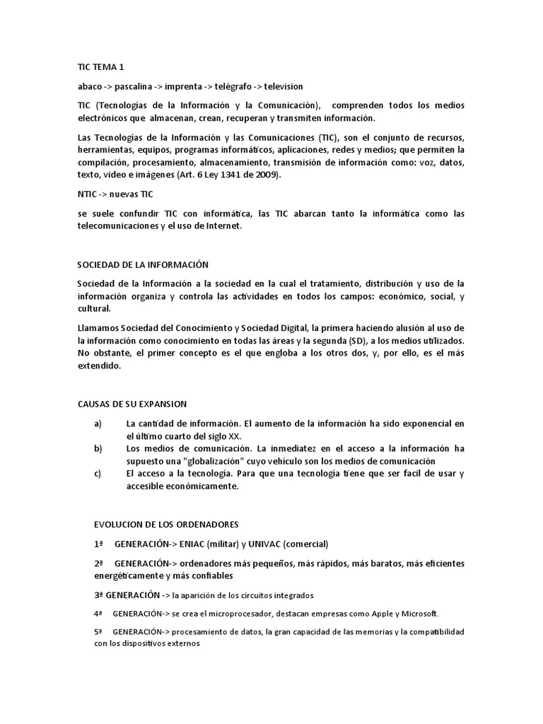 TIC TEMA 1 | PDF | Tecnología de información y comunicaciones | Internet