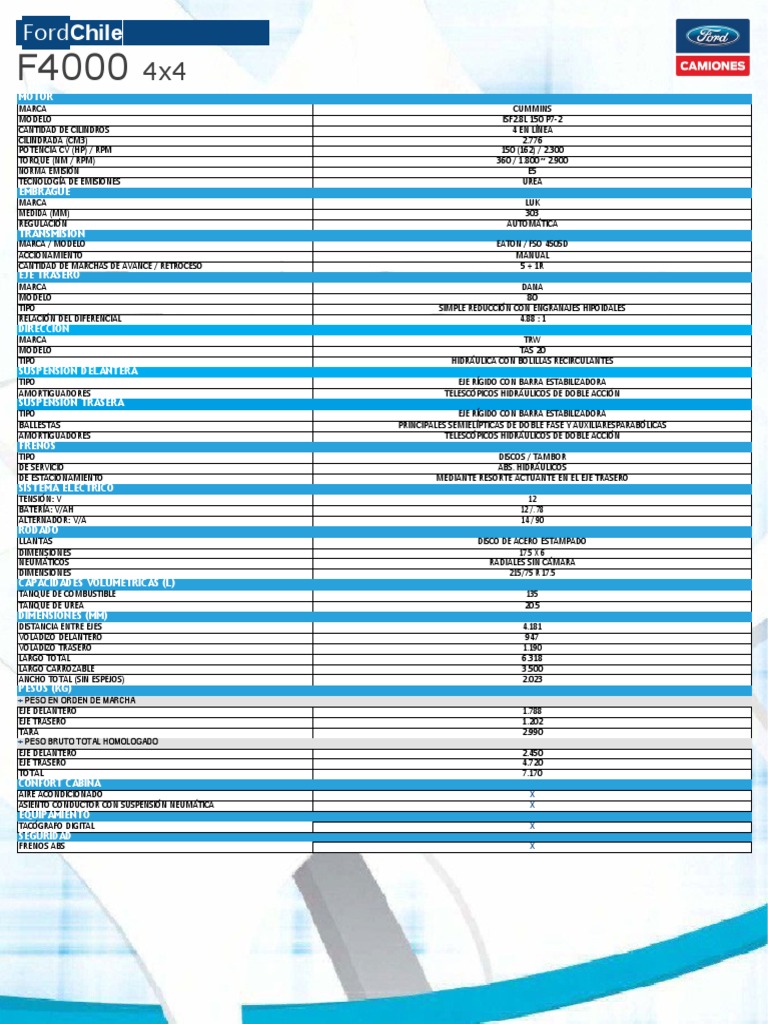 FCL F 4000 Ficha Tecnica Agosto 2019 | PDF | Eje | Bienes manufacturados