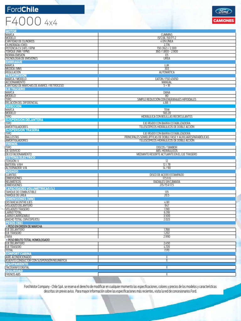 FCL F 4000 Ficha Tecnica Agosto 2019 | PDF | Eje | Estilos de carrocería