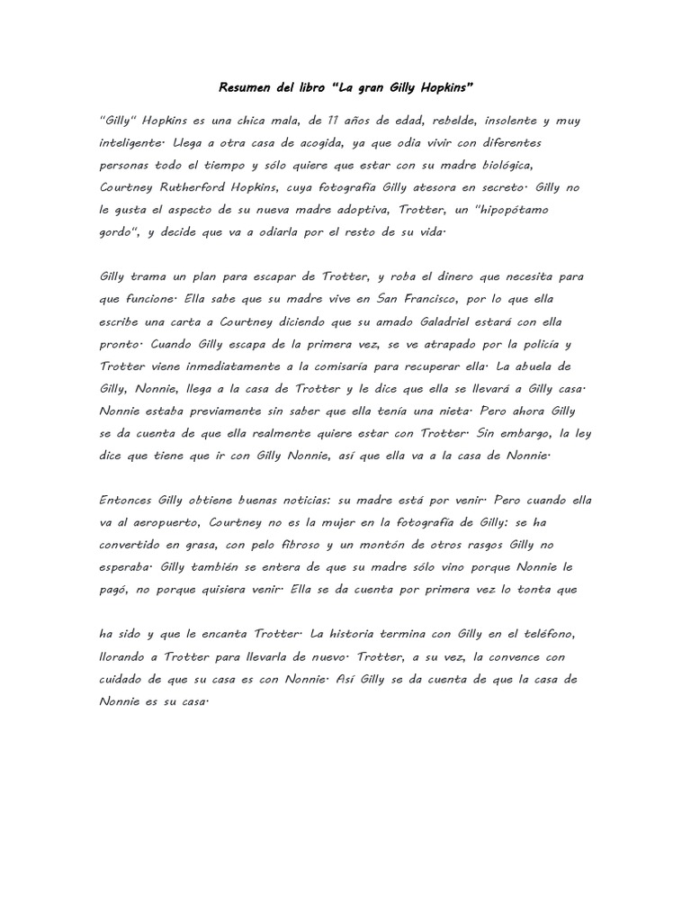 Resumen del libro_La gran Gilly Hopkins | PDF