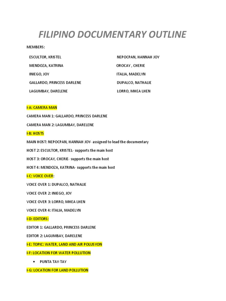 Filipino Documentary Outline To Pass | PDF