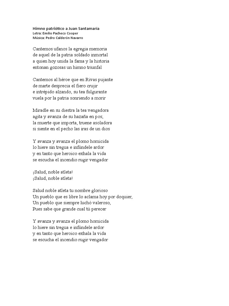 Himno patriótico a Juan Santamaría | PDF