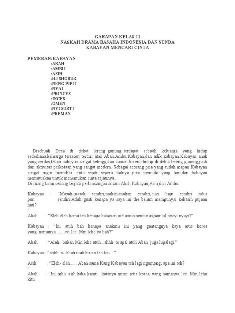 Naskah Drama Sunda: Kabayan Mencari Cinta | PDF | Griya & Taman | Seni