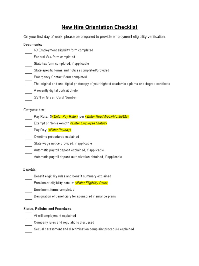 New Hire Orientation Checklist | PDF