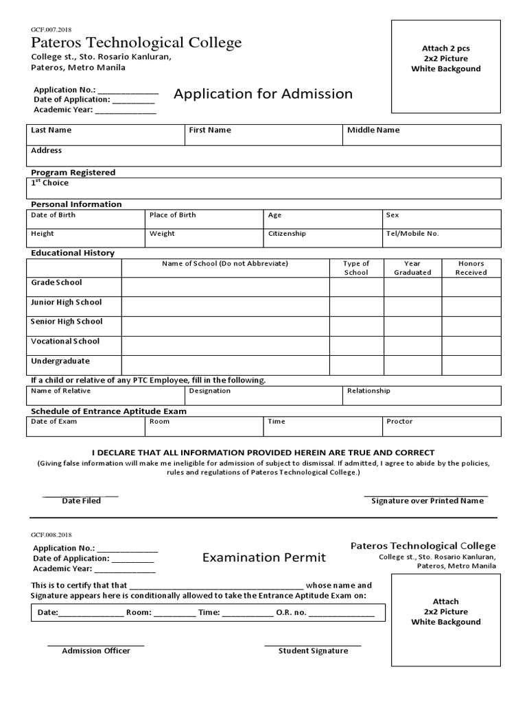 PTC Application Form 2023 | Download Free PDF | University And College ...