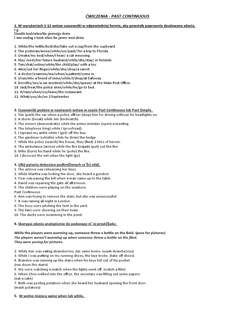 ĆWICZENIA Past Continuous | PDF