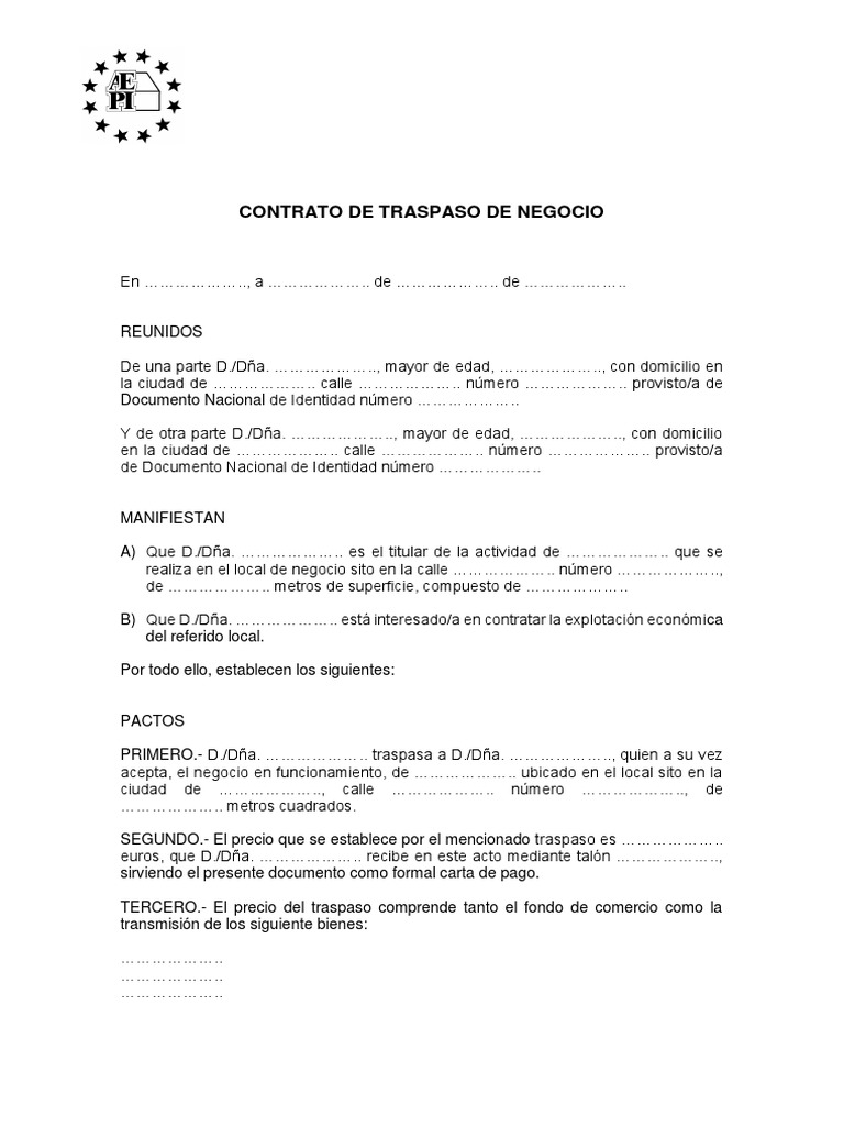 Contrato de Traspaso de Negocio | PDF